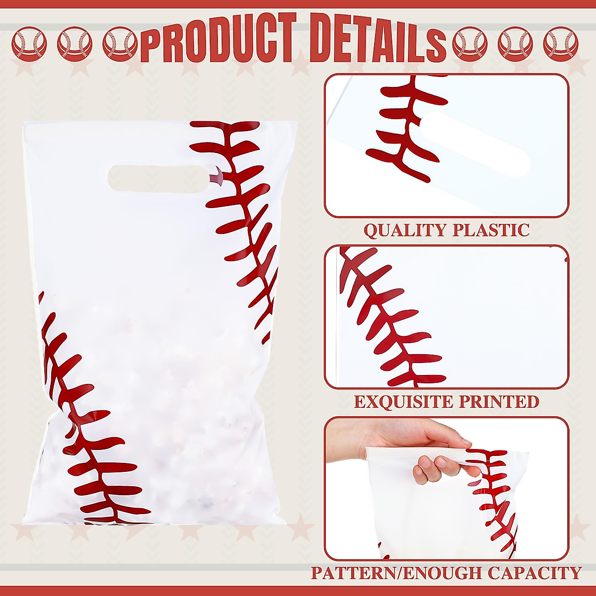 Yeaqee 50 Pieces Baseball Gift Bags with Handle Baseball Treat Bags Baseball Cellophane Bags Candy Baseball Party Favors for Team Birthday Decor Sport Themed Party Supplies, 7.87 x 11.81 Inch