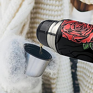 Water Bottle Skull Hand Rose Mug 16Oz Stainless Steel Insulated Tumbler Coffee Mug Travel Vacuum Cup 10.2x2.6 in