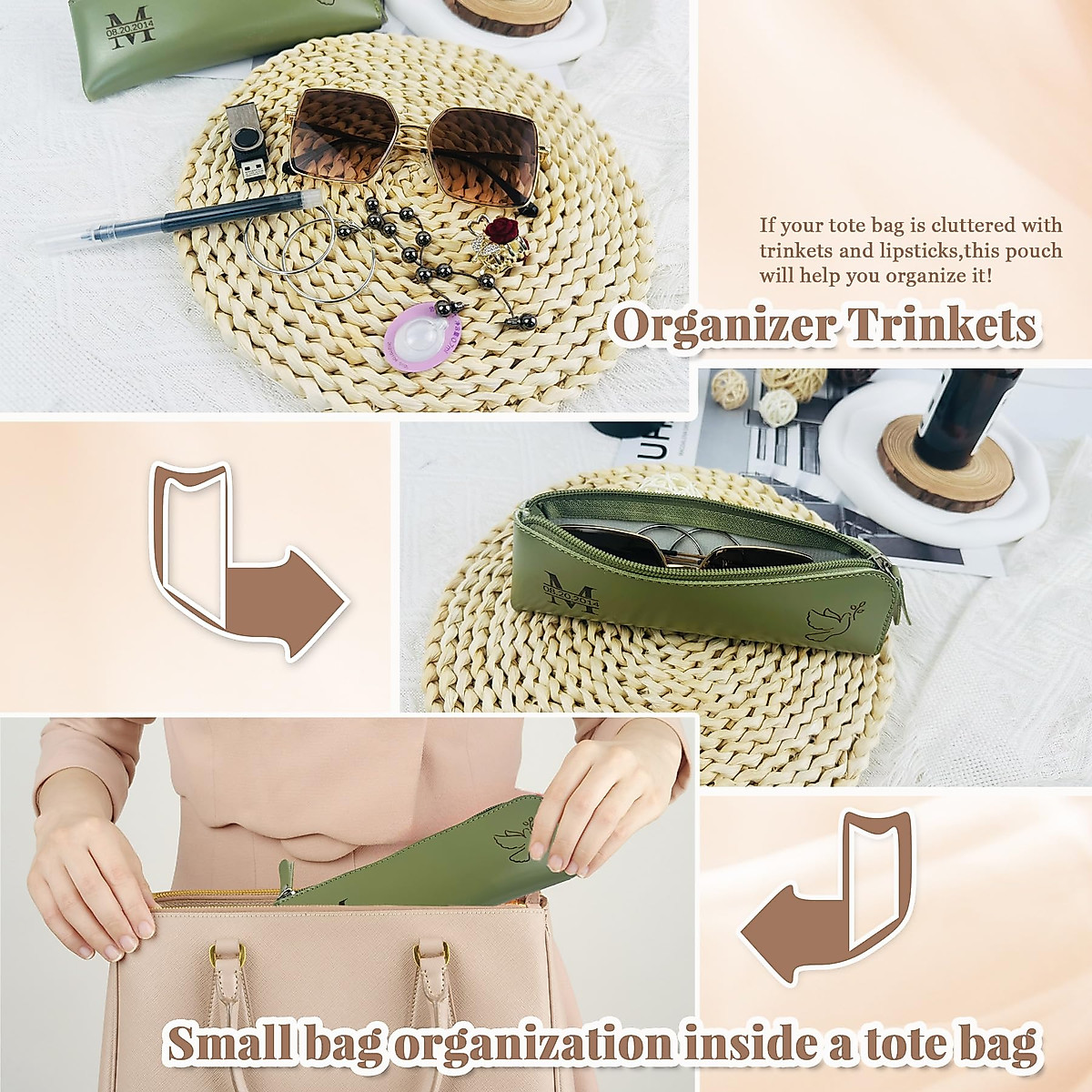 Custom Leather Pencil Case Cosmetic Pouch,Personalized Engraved Logo Text Name Initials Pen Case Small Makeup Pouch Back to School Gifts At College, Office and Travel for Women Men