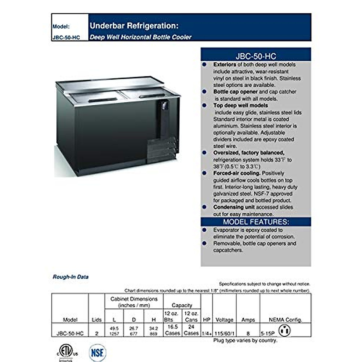 Horizontal Bottle Cooler Deep Well 50” Two 2 Door Commercial beer bottle Refrigerator Stainless steel Top Lid NSF -JBC-50-dup-2