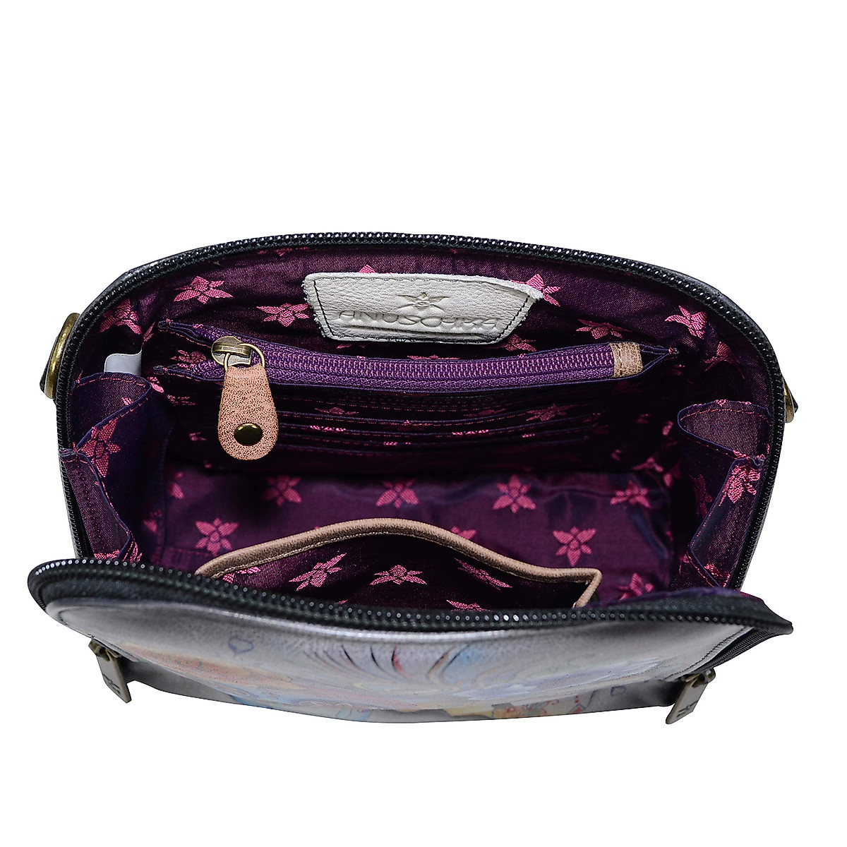 Anuschka Women’s Genuine Leather Zip Around Travel Organizer - Hand Painted Exterior - Calaveras de Azúcar