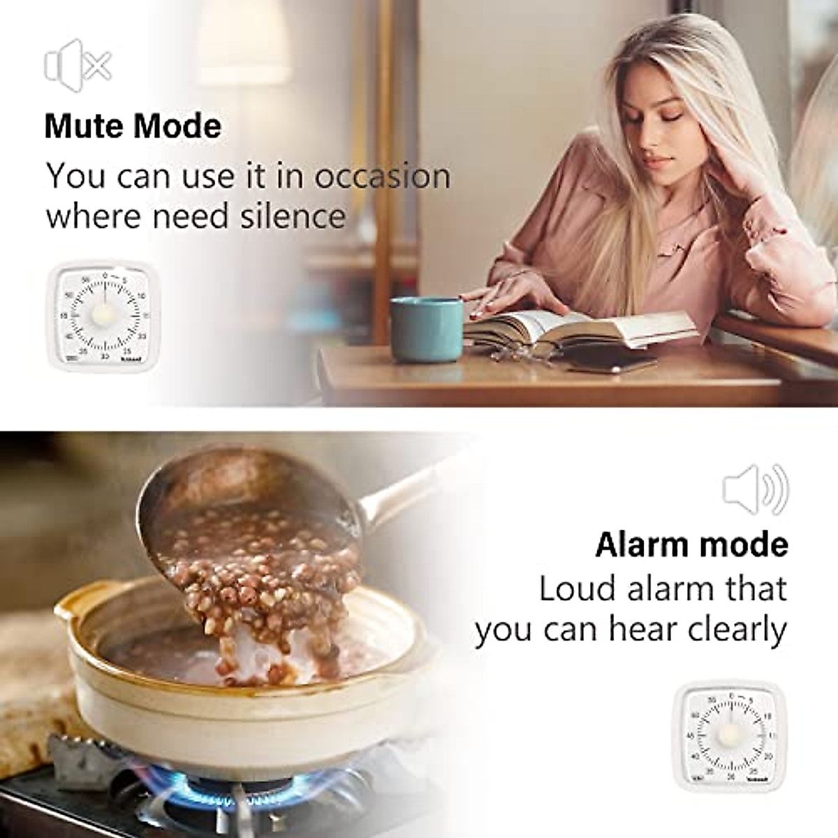 Yunbaoit Visual Timer with Night Light, 60-Minute Countdown Timer for Kids and Adults, Silent Classroom Timer, Time Management Tool for Home, School, or Work (Light White)