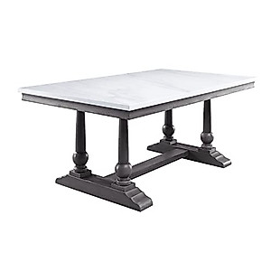 Acme Furniture Marble Rectangular Dining Table, White/Gray Oak