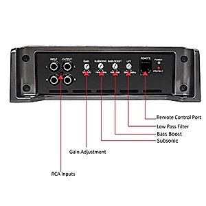 Recoil RED600-1 1320 Watts Class-D Car Audio Mono-Block Subwoofer Amplifier, 1 Ohm Stable, Remote Bass Knob Included