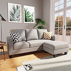 Furniwell Convertible Sectional Sofa Couch, L Shaped 3-Seat Small Couch for Living Room with Ottoman Modern Fabric Reversible Chaise for Apartment and Small Space(Light Gray)