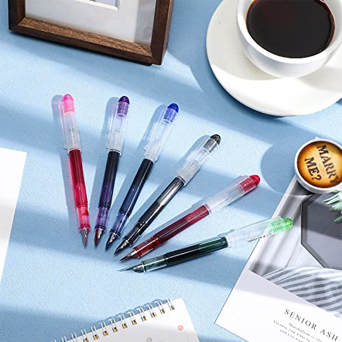 Colorful Disposable Fountain Pens Set - 6 Assorted Colors