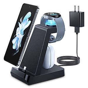 LK Charging Station for Samsung 3 in 1 Charger Station Wireless Charger for Galaxy Watch 5 Pro/4/3/Active 2/1, for Samsung S24 Ultra Plus S23 S22 S21 S20 Z Flip Fold 5 4 3 Galay Buds