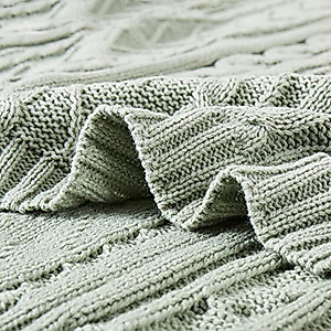 Aormenzy Sage Green Cable Knit Throw Blankets for Couch Bed Sofa, Acrylic Knitted Blanket, Soft Cozy Throw Blanket, 50" x 60"