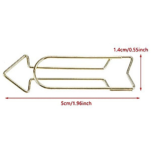 Gold Paper Clips, Paperclips Bookmark Clips,12pcs Cute Paper Clip Gold Electroplating Metal Arrow Shaped Page Marker Funny Stationery Bookmark Marking Clip for Office Supplier School Student