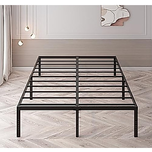 caziwhave 18 Inch Bed Frames Full Size Heavy Duty Platform with Sturdy Metal Slats No Box Spring Needed Easy Assembly Under Bed Storage Noise-Free Non-Slip Black