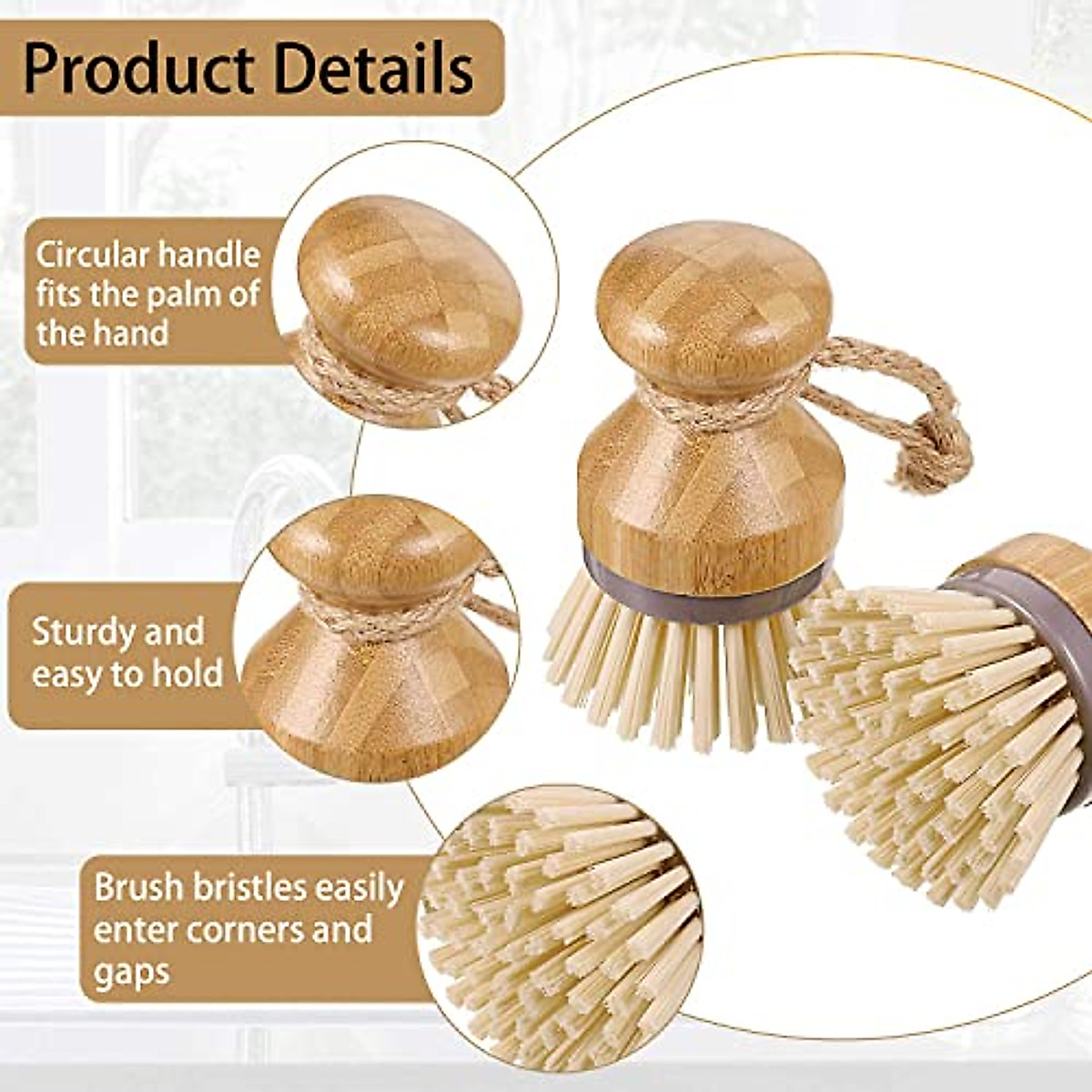 Bamboo Dish Brush Scrub Wooden Brush - Bamboo Dish Brush，Brush for Dishes,Palm Brush Dish Scrubber Suitable for Washing Dishes,Stubborn Stains & Vegetables.
