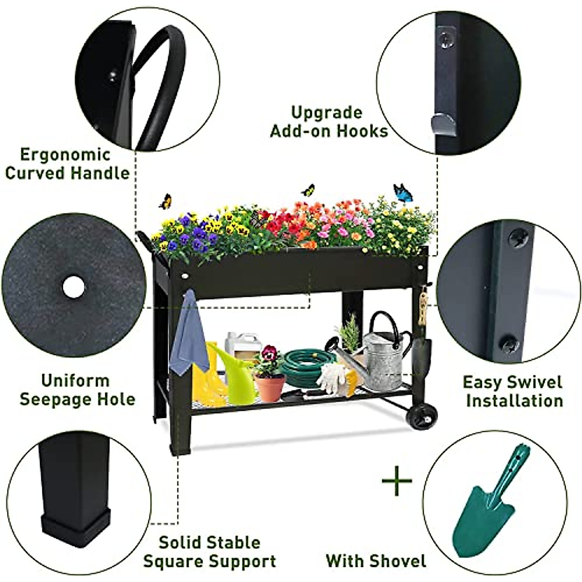 Fleecy day Raised Garden Planter Beds with Wheels Legs, Large Planters Box for Indoor Outdoor Plants,Metal Galvanized Elevated Rectangle Herb Planter Box for Vegetables Flower Patio 31.5" H