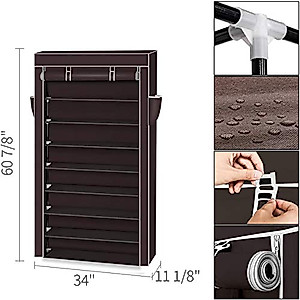 Shoe Rack 10 Tier Shoes Cabinet Storage Organizer Closet with Dustproof Nonwoven Fabric Cover r, Store up to 45 Pairs of Shoes (Dark Brown Extra-Wide)