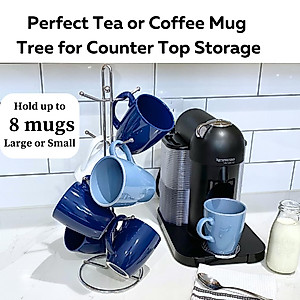 Evelots Countertop Coffee Mug/Teacup Organizer Stand/Rack/Tree-Hooks Hold 8 Large Mugs-Modern Chrome Finish-Coffee Bar Accessory