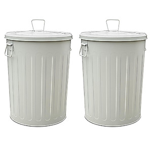 Plexon 2 Pack 20-Gallon Beige Galvanized Steel Round Trash Can with Lid Powder Coated Metal, Indoor and Outdoor Use, Durable Construction, Retro Design, Stylish