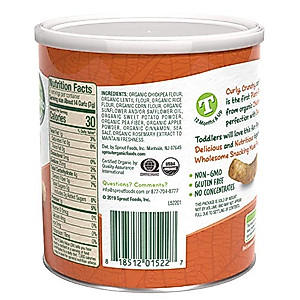 Sprout Organic Curlz Toddler Snacks Sweet Potato & Cinnamon, 1.48 Oz Can