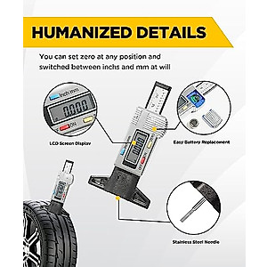 YAKEFLY Tire Tread Depth Gauge,LCD Display Tire Thread Measuring Gauge Digital Tire Depth Gauge with Inch Millimeter Conversion,Tire Tread Gauge Tire Tread Depth Measuring Tool