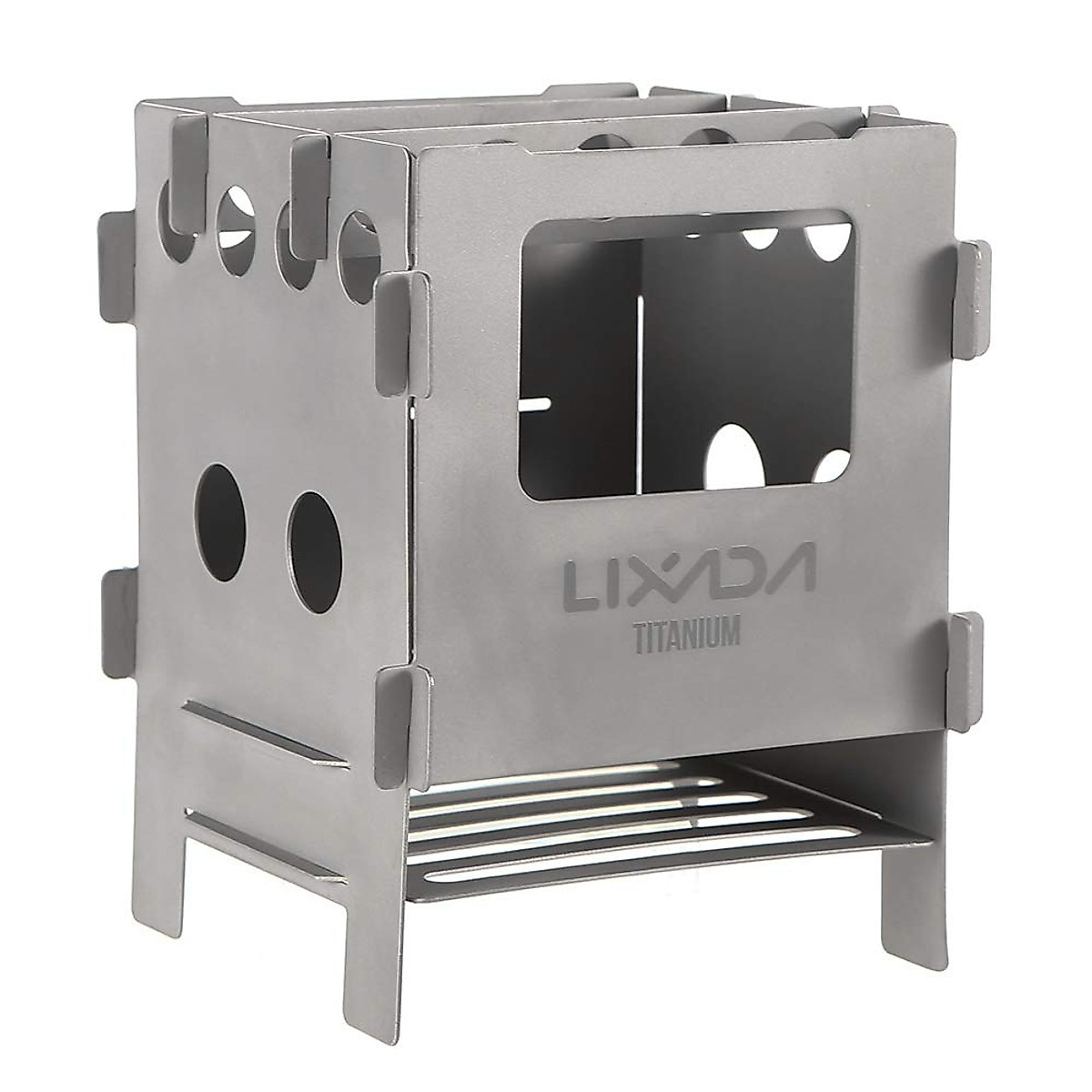 Lixada Stainless Steel/Titanium Wood Stove Camping Stove, Portable Cooking Stove With Storage Bag, For Outdoor Camping, Hiking, Picnic, BBQ etc, 8.2 * 8.1 * 11.6 cm (Titanium)