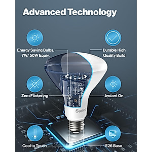 Sunco 10 Pack BR20 LED Bulbs Indoor Flood Light R20 Dimmable CRI93 2700K Soft White 50W Equivalent to 7W, E26 Medium Base, Recessed Can Lights for Home Living Area Ceiling Lights - UL
