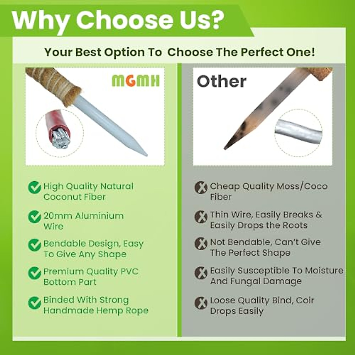 MGMH Coco Coir Moss Pole for Plants, 2 Sticks 25 Inch Bendable Plant Stakes Made of Real Coco Coir, Good for Climbing Plants Monstera and Other Creeper Plants Grow Upwards