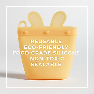 Amalka + Albert Reusable Snack Bag Set for Kids. Food Grade Silicone Container with Strong Seal that is Eco-Friendly and Non-Toxic. Great for Travel or School. (Yellow and Green Set)