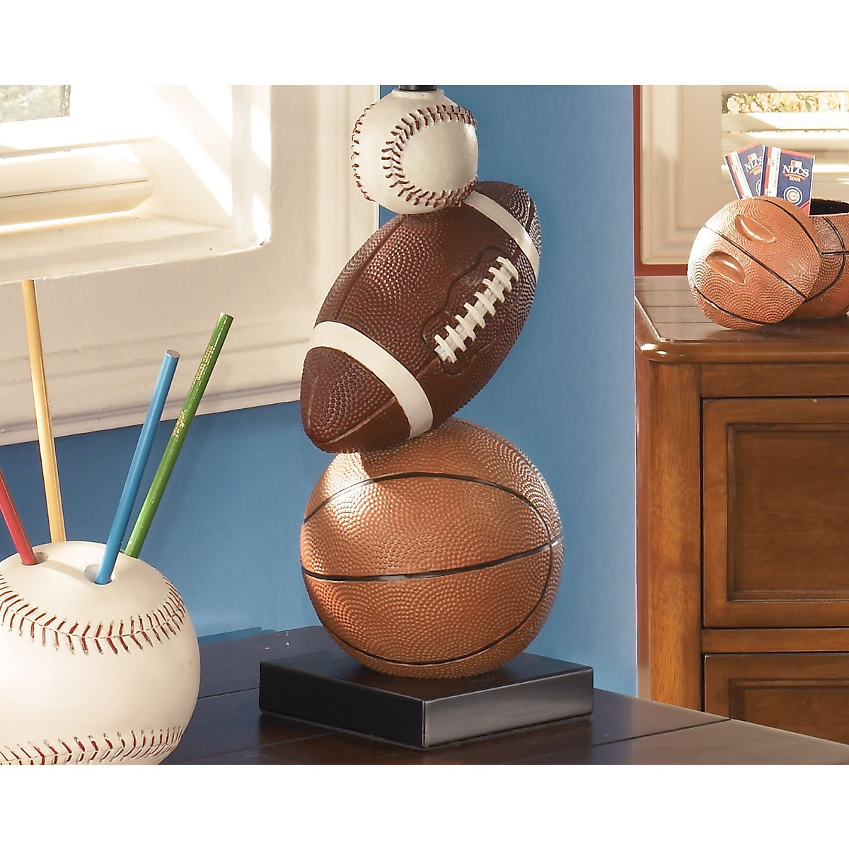 Signature Design by Ashley Nyx Youth 24" Baseball & Football Athletic Table Lamp, Brown & Orange