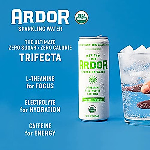 ARDOR ENERGY Sparkling Water TROPICAL variety 12 pack with 100mg Organic Caffeine from Green Tea & 200mg Organic L-Theanine (Focus & Calm). No Sugar. No Calories. Vegan. Gluten Free.