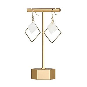 GemeShou Gold Metal Earring T Bar Stand Retail display holders for show, Jewelry Online stores Photography Display Props Organizer【Gold-Hexagon Base Height 4.5"】