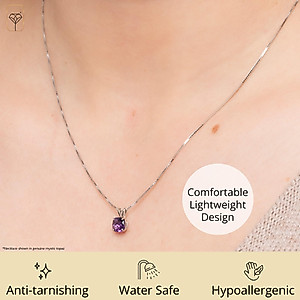 MAX + STONE 14k White Gold 8mm Cushion Cut February Birthstone Amethyst Solitaire Pendant Necklace for Women with 18 inch Box Chain