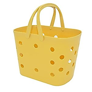 Shopping Basket Soft Portable Picnic Basket Plastic Wash Basket Dirty Clothes Storage Basket Bath (Yellow, One Size)