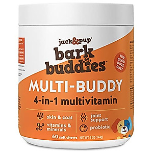 Jack&Pup Dog Vitamins and Supplements Multivitamins for Dogs - Bark Buddies Multi-Buddy Dog Multivitamins Chewable Soft Chews Puppy Vitamins and Supplements - Dog Supplements & Vitamins (60ct)