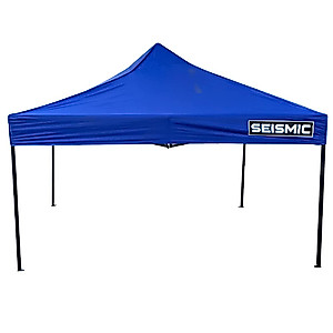 Seismic Audio - Blue 10x10 Commercial Pop Up Tent Shade Canopy with Wall, Roller Bag, Stakes and Weight Bags for Outdoors