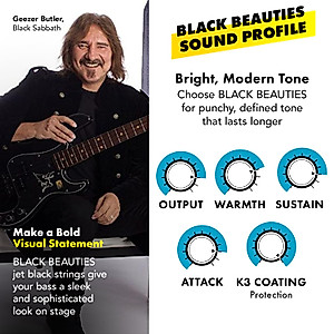 DR Strings Beauties-Black Coated Steel 6 Bass Guitar Strings, 30-125 Gauge, Round Core (BKB6-30)