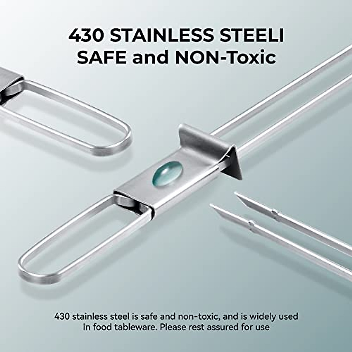 6 Pack Kabob Skewer for Grilling- 17" Long Metal Stainless Steel BBQ Skewer Stick with Push Bar, Reusable Double Pronged Kebab Skewer Tool Quick Release Meat, Chicken, Vegetable and Fruit