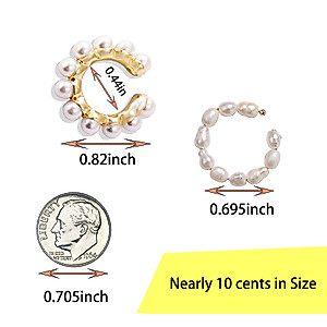 Moepapa Pearl Hoop Earrings Ear Cuff no piercing 2pacs Set (White)