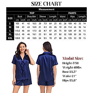 SWOMOG Womens Silk Satin Pajamas Sets Short Sleeve Sleepwear Tie Front PJs Sets Two-Pieces Loungewear