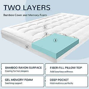 Dual Layer 3 Inch Memory Foam Mattress Topper Ultra Soft and Breathable Twin Mattress Topper,Mattress Topper with Pillow Cases(3975)