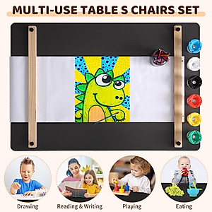 Kids Art Table and 2 Chairs,Toddler Craft and Play Wood Activity Table With Storage Bins, Drawing Desk, Kids Activity Table and Study Table, Activity & Crafts for Children Wooden Furniture (Grey)