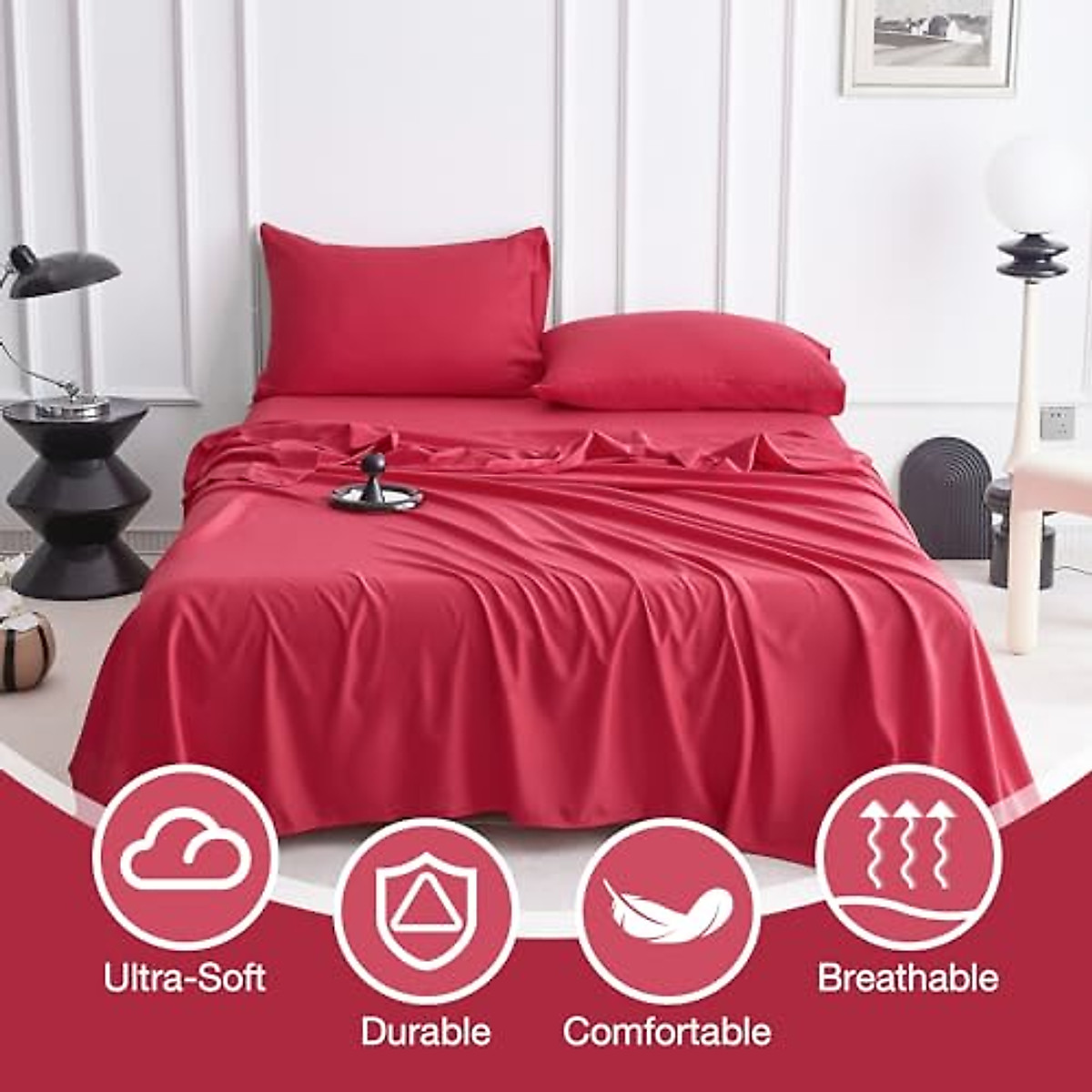 Queen Sheet Set - Soft Bed Sheets for Queen Size Bed, Extra Deep Pocket Hotel Luxury Sheets, Cooling Breathable Bedding Sheets and Pillowcases, Wrinkle Free Oeko-Tex Sheets 4 Piece