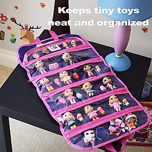 EASYVIEW Toy Storage Organizer Case Compatible Real Littles Mini Brands Unicorn Squad (Purple-Pink)
