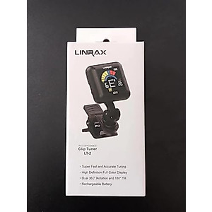 Linrax LT-2 Guitar Tuner Rechargeable Clip On Tuner for Guitar, Bass, Ukulele, Violin, Banjo, Chromatic Tuner with LCD Color Display, Digital Tuner for Stringed Instruments, Guitar Accessories, Black