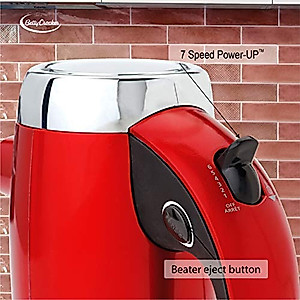 Betty Crocker 7 Speed Hand Mixer with Stand with Chrome Beater and Hooks, Metallic Red, BC-2208CMR, 6.06*8.66*6.65