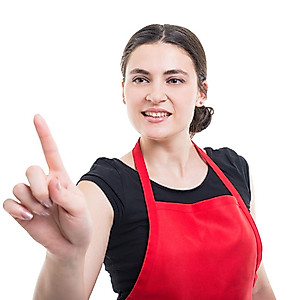 LOYHUANG Total 6PCS Red Aprons Bulk for Women Unisex Plain Colour Bib Aprons with 2 Front Pockets Washable Apron for Painting Cooking Baking Kitchen Restaurant Crafting