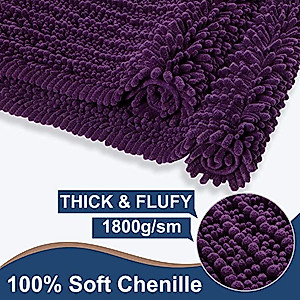 H.VERONNEX Luxury Chenille Plum Bathroom Rugs Sets 2 Piece, Thickened Hot Melt Rubber Bottom Bath Mats for Bathroom Non Slip,Bath Rugs Quick Dry Machine Washable for Shower Mat,Puppy-Loved Mat