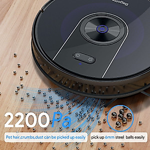 Bagotte BG800 Robot Vacuum Cleaner, Wi-Fi Connection Mapping, 2200Pa Suction, Alexa & App Control, Boundary Strips Included, Quiet, Self-Charging, Ideal for Pet Hair, Carpets, Hard Floor