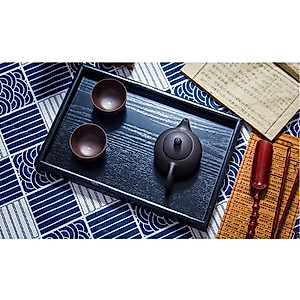 Wood Serving Tray, Reusable Dessert Platters Decorative Fast Food Trays Set for Kitchen Dining Room Party Breakfast in Bed Lunch Dinner Appetizers Patio Ottoman Coffee Table BBQ (Black)