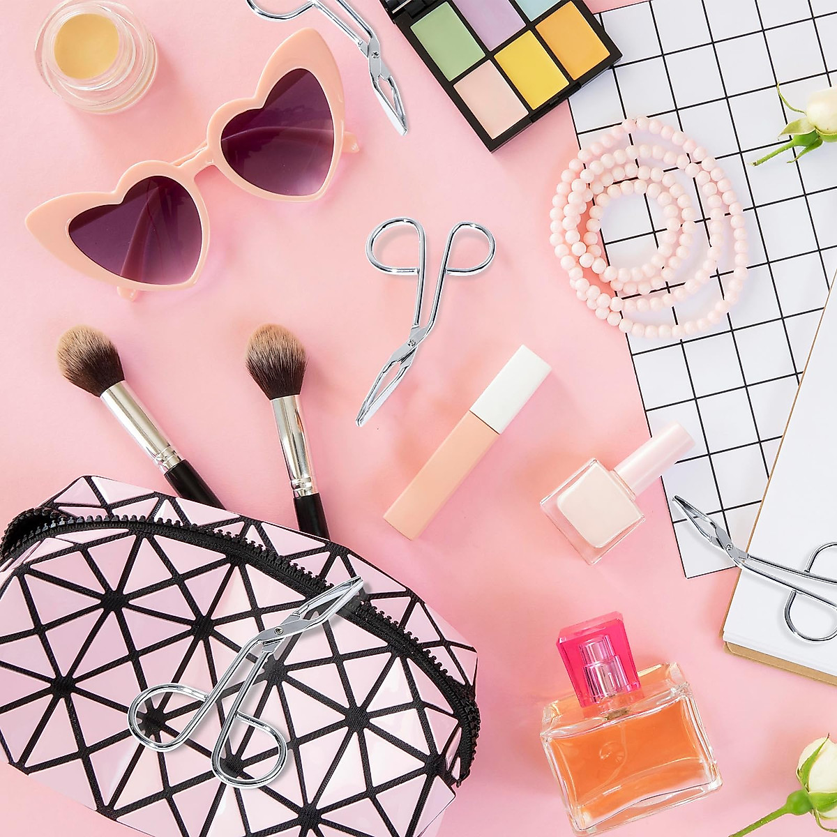 4 Pieces Curved Eyebrow Tweezer Stainless Steel Scissors Handle Tweezer Clip Facial Hair Plucker Eyebrow Remover Brow Shape Grooming Tools by NUOMI for Men and Women, Portable, Silvery