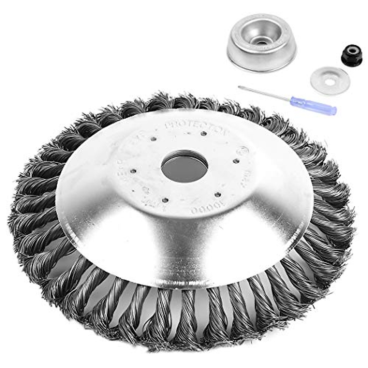 AR-PRO 8-Inch Rotary Steel Wire Weed Brush Blade with Universal Adapter Kit - Round Steel Wire Brush Compatible with Husqvarna, Stihl, Ego, Oregon, and Hitachi Straight Shaft Trimmers