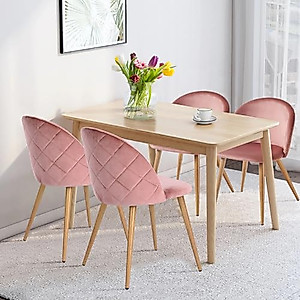 FurnitureR Upholstered Velvet Dining Chair Mid Back Armless with Wood Legs for Home Kitchen Bedroom Living Room, Set of 2, Rose