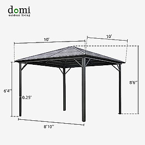 Domi 10’ x 10’ Hardtop Gazebo Canopy Outdoor Aluminum Gazebo, Galvanized Steel Single Roof with Curtains and Netting for Deck, Backyard, Patio, Garden